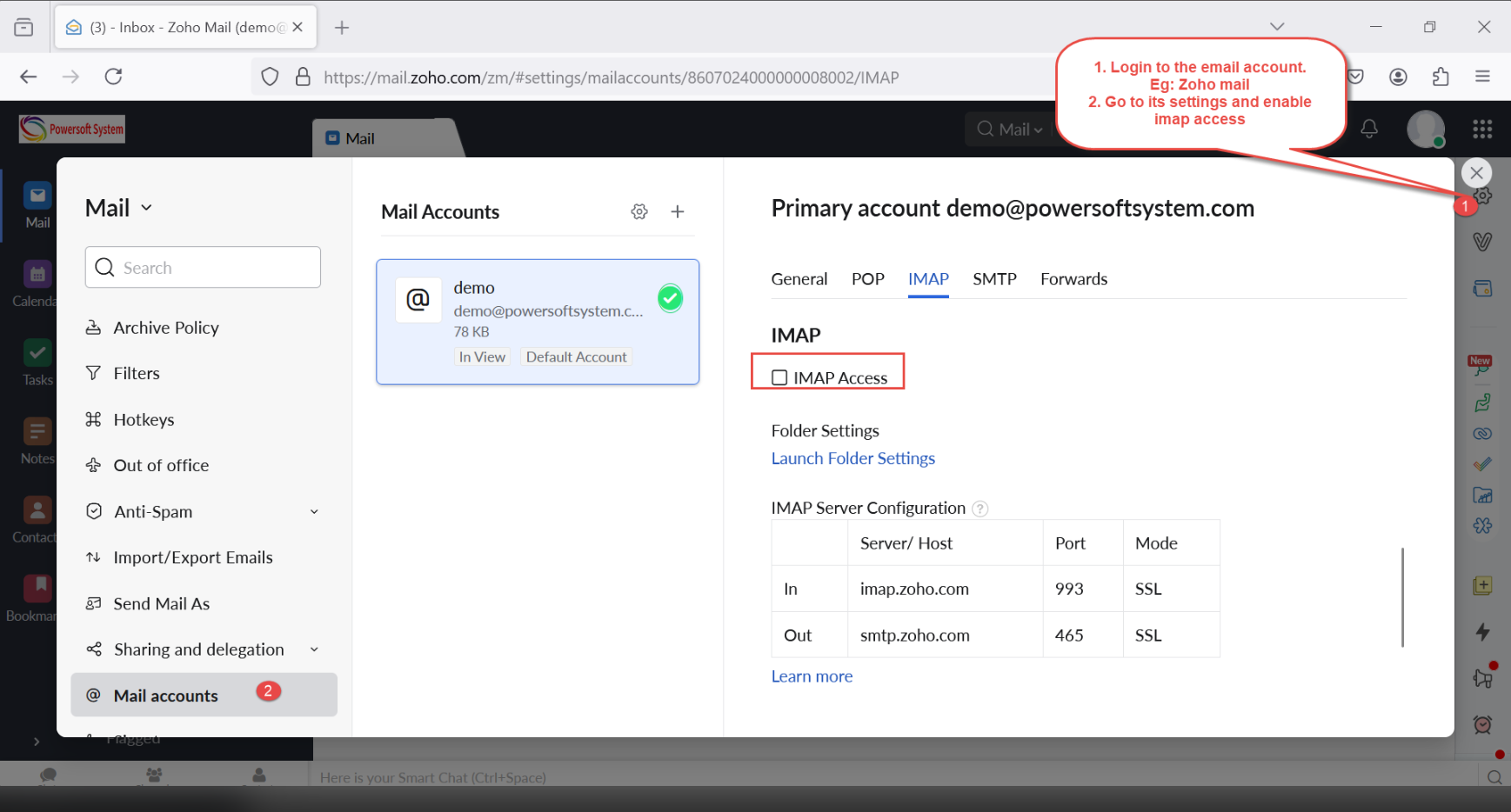 b'[Alert] You are yet to enable IMAP for your Account. Please Contact your administrator (failure)
