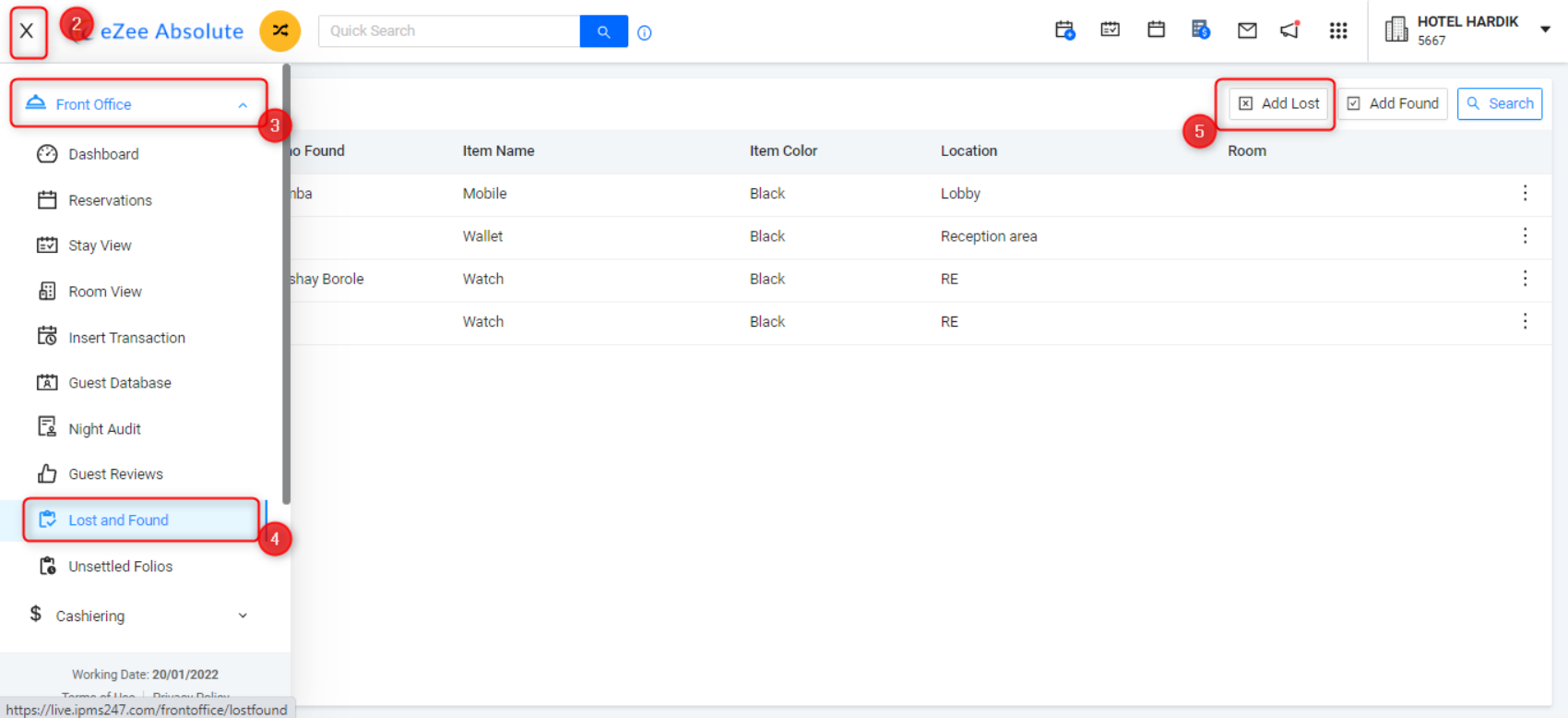 How to use the Lost and Found option in eZee Absolute.